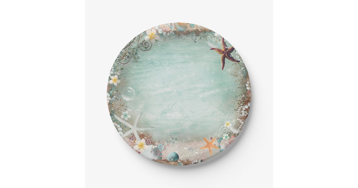 Elegant Beach Sea Starfish & Pearls Beachy Party Paper Plates | Zazzle