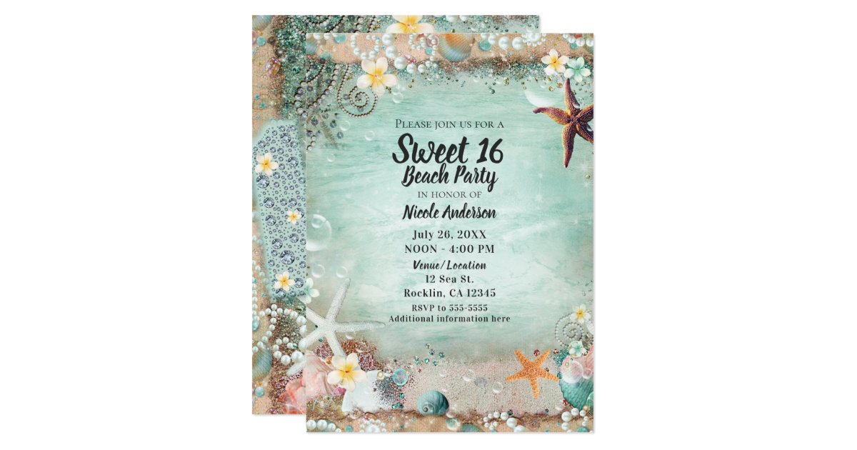 Elegant Beach Sea Starfish & Pearls Sweet 16 Photo Invitation | Zazzle.com