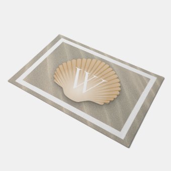 Elegant Beach & Seashell Monogram Doormat | Zazzle