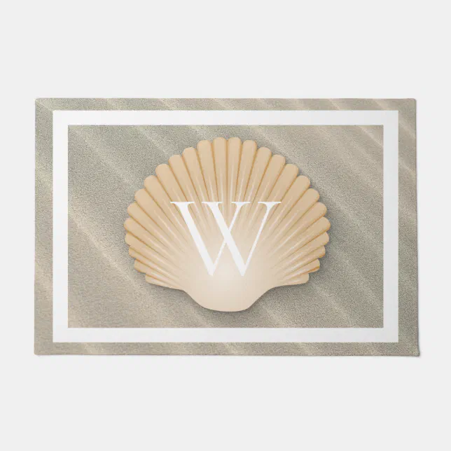 Elegant Beach & Seashell Monogram Doormat | Zazzle