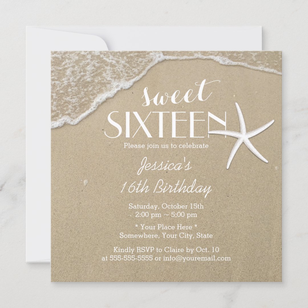 Elegant Beach & Starfish Sweet Sixteen Invitation | Zazzle