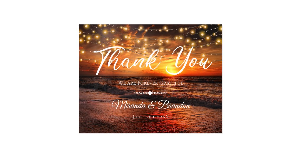 Elegant Beach String Lights Summer Thank You Postcard | Zazzle.com