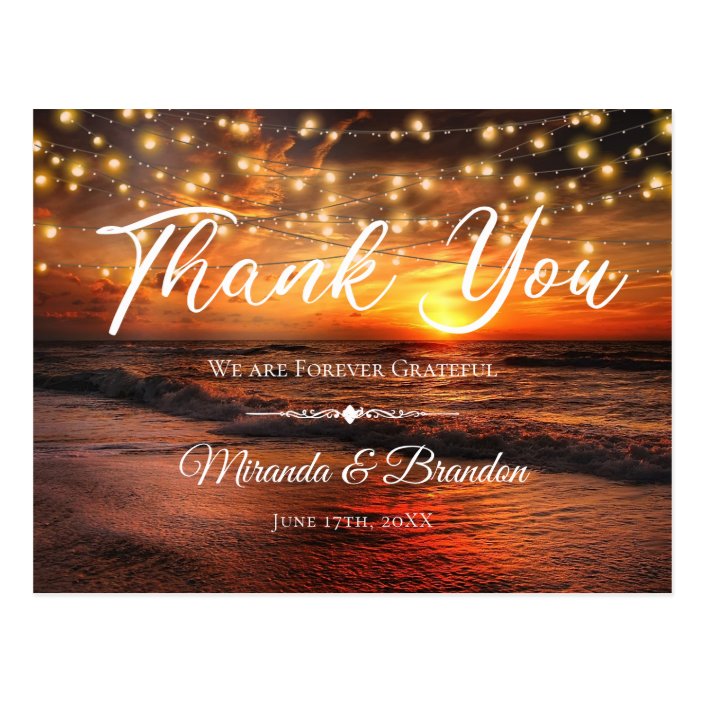 Elegant Beach String Lights Summer Thank You Postcard | Zazzle.com