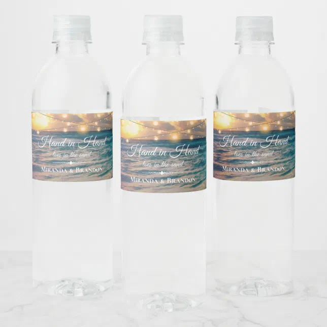 Elegant Beach String Lights Summer Thank You Water Water Bottle Label ...
