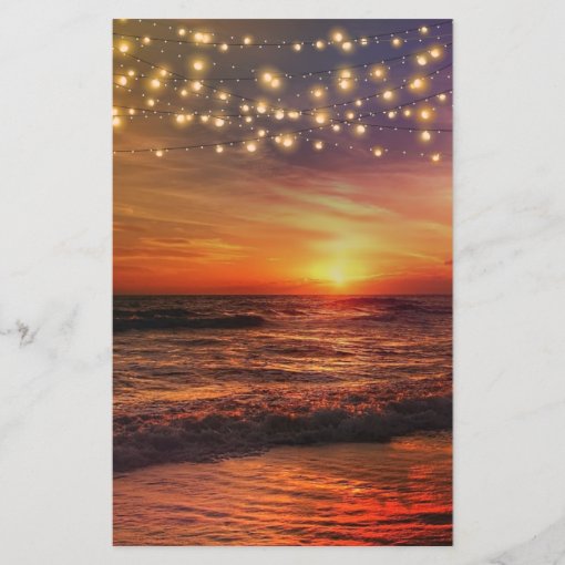 Elegant Beach String Lights Summer Wedding Menu | Zazzle