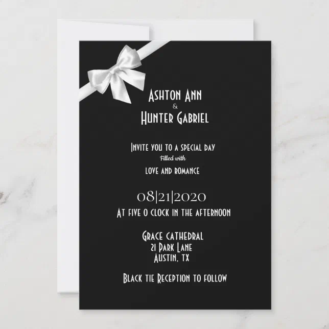 Elegant Beautiful Black White Wedding Invitation | Zazzle