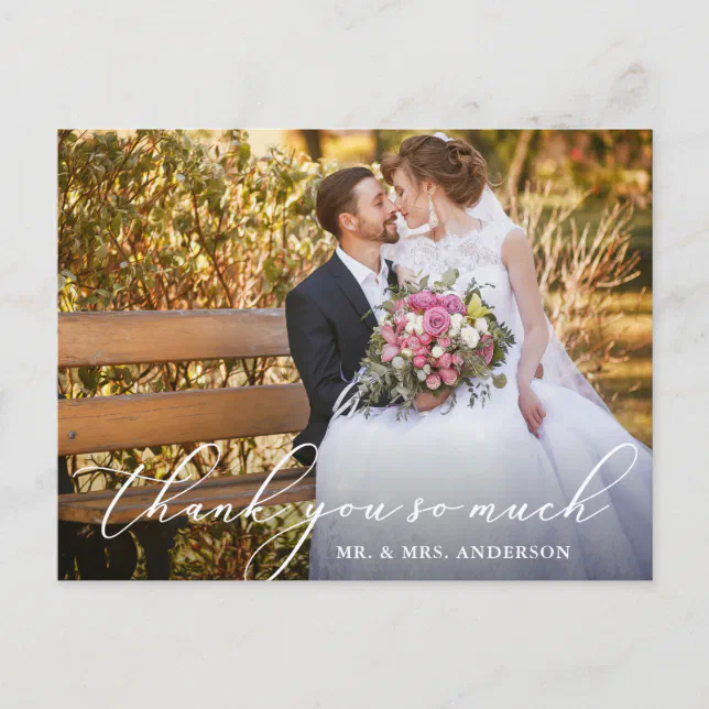 Elegant Beautiful Calligraphy Photo Wedding Postcard | Zazzle