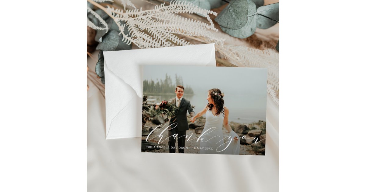 elegant beautiful script thank you photo | Zazzle