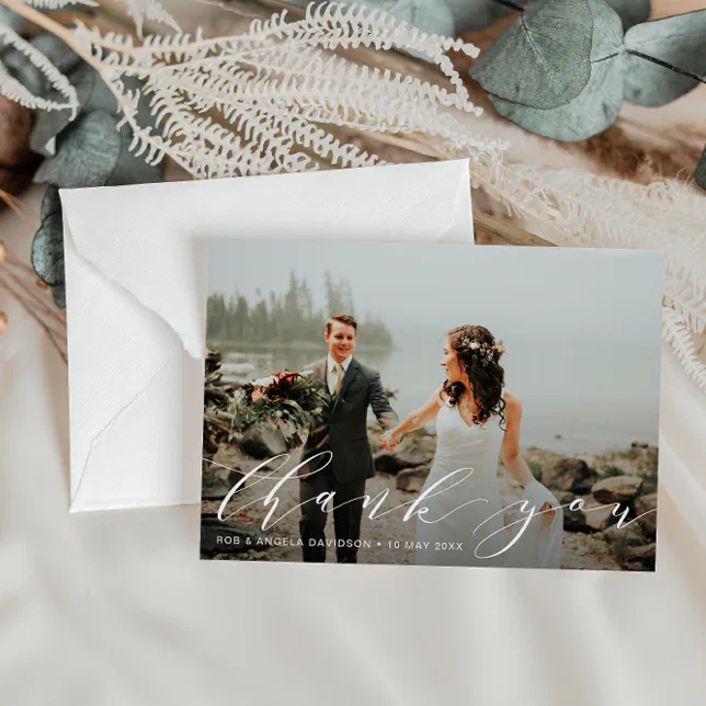 elegant beautiful script thank you photo | Zazzle
