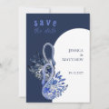 Elegant Beautiful Swan In Navy Blue Wedding Save The Date | Zazzle