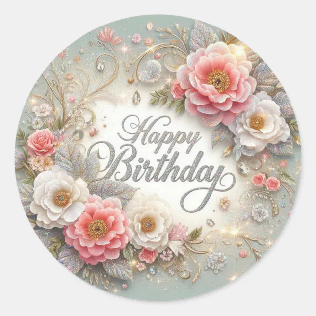 Elegant Beauty: A Stunning Floral Birthday Sticker | Zazzle