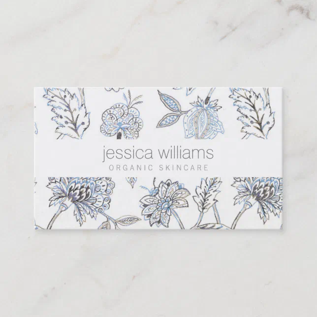 Elegant Beauty Blue Floral Pattern Cosmetologist Business Card | Zazzle