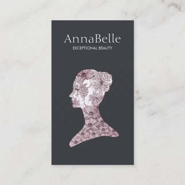 Elegant Beauty Girl's Face Hand Drawn Floral Salon Business Card | Zazzle