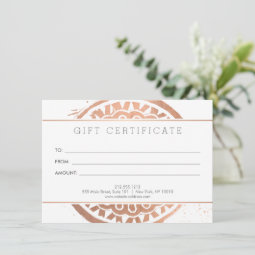 Elegant Beauty Mandala Logo Rose Gold Gift Card | Zazzle