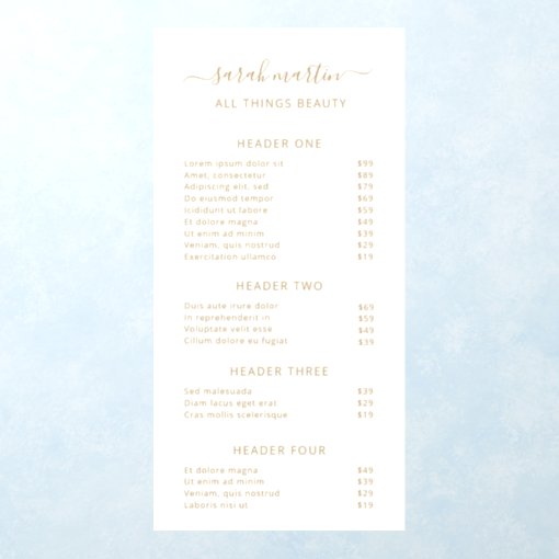 Elegant Beauty Salon Gold Price List Wall Decal | Zazzle