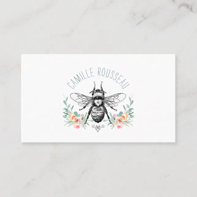 Elegant Bee Floral Calling Card | Zazzle