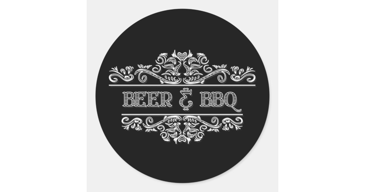 Elegant Beer BBQ word art Classic Round Sticker | Zazzle