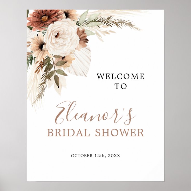 Elegant Beige Boho Pampas Grass Welcome Sign | Zazzle