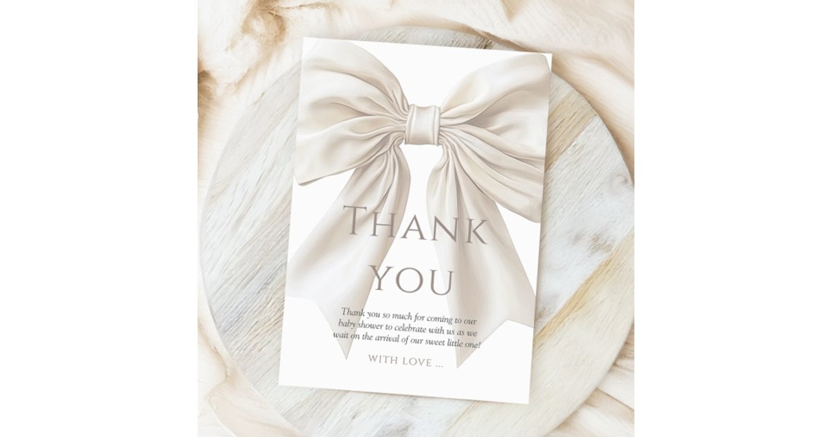 Elegant Beige Bow Gender Neutral Baby Shower Thank You Card | Zazzle