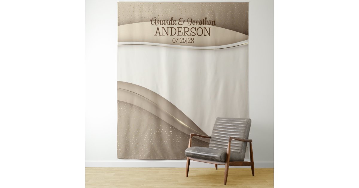 Elegant Beige Champagne Gold Wave Wedding Backdrop | Zazzle