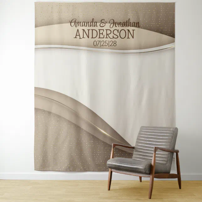 Elegant Beige Champagne Gold Wave Wedding Backdrop | Zazzle