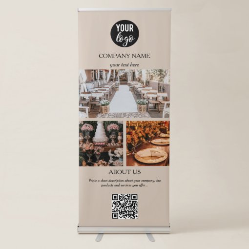 Elegant Beige Event Planning Business 3 Photos Retractable Banner | Zazzle