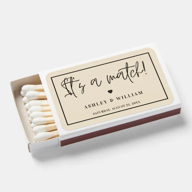 Elegant Beige It's A Match Wedding Matchboxes | Zazzle