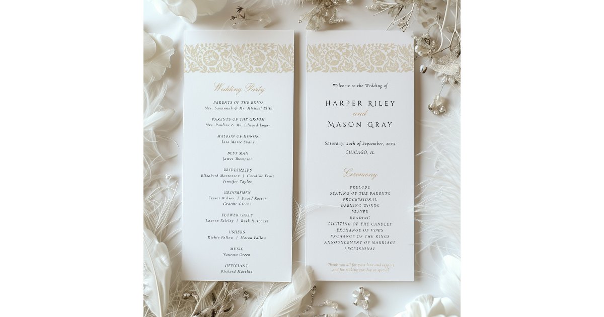 Elegant Beige Ivory Wedding Ceremony Program Card | Zazzle