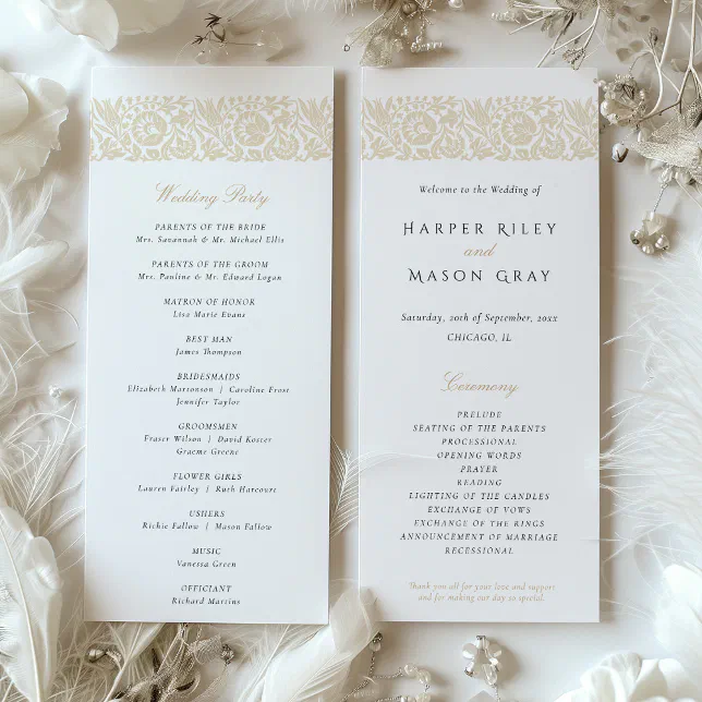 Elegant Beige Ivory Wedding Ceremony Program Card | Zazzle