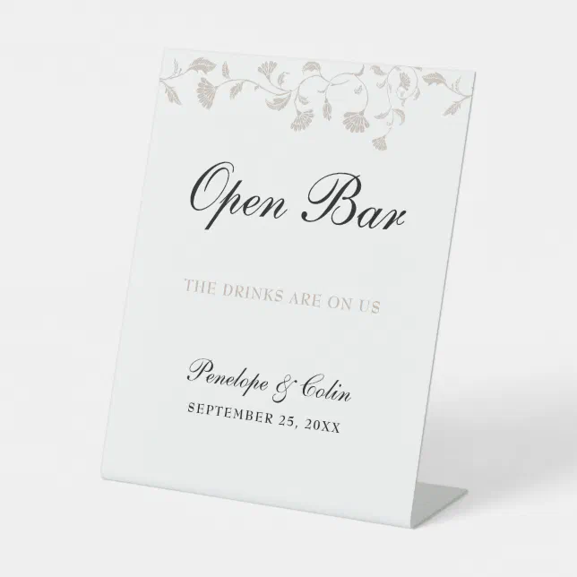 Elegant Beige Library Book Cover Open Bar Pedestal Sign | Zazzle