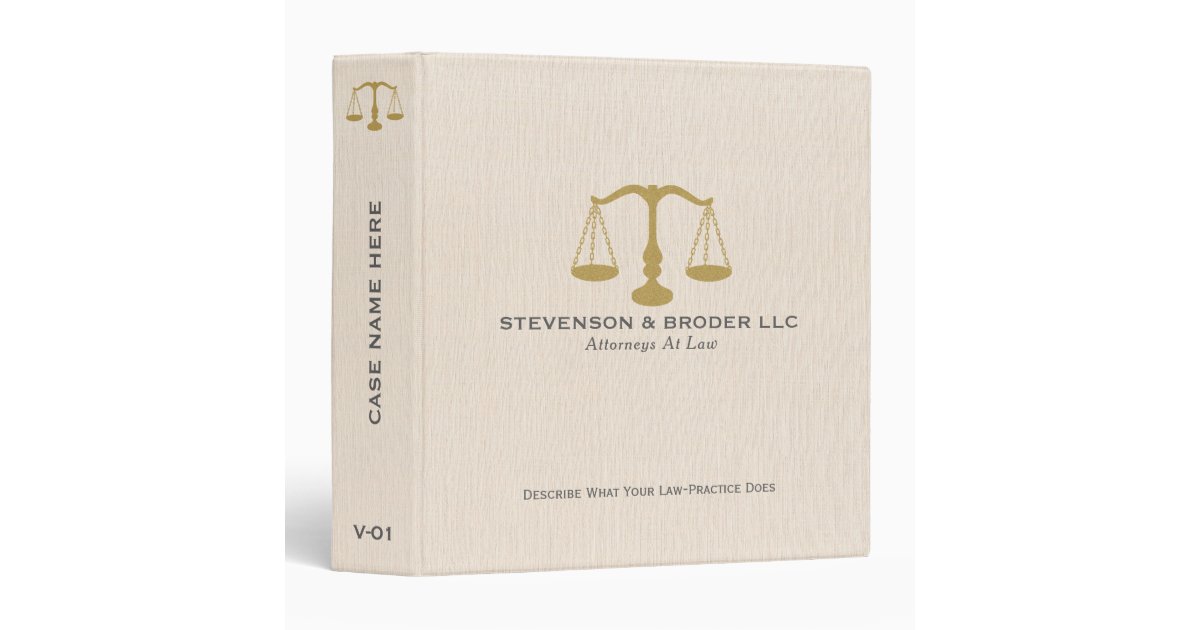 Elegant Beige Linen & Gold Justice Scale Binder | Zazzle