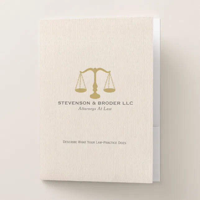 Elegant Beige Linen & Gold Justice Scale Pocket Folder | Zazzle