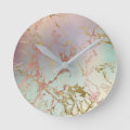 Elegant Beige Marble | Mint Sage Green Rose Gold Round Clock | Zazzle