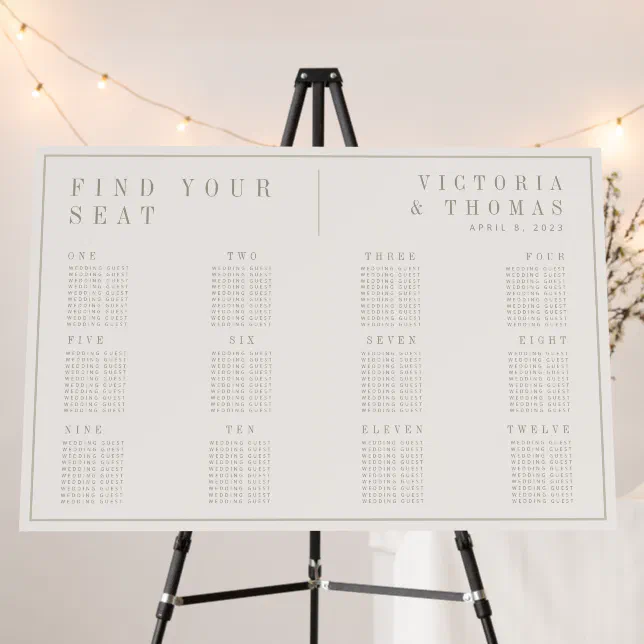 Elegant Beige Minimalist Seating Chart Foam Board | Zazzle