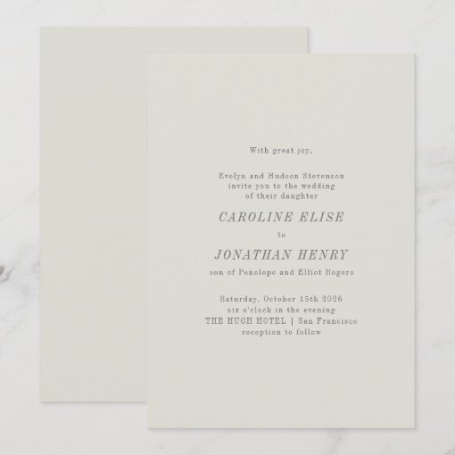 Elegant Beige Parent Names Minimalist Wedding Invitation | Zazzle