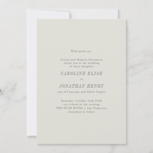 Elegant Beige Parent Names Minimalist Wedding Invitation | Zazzle