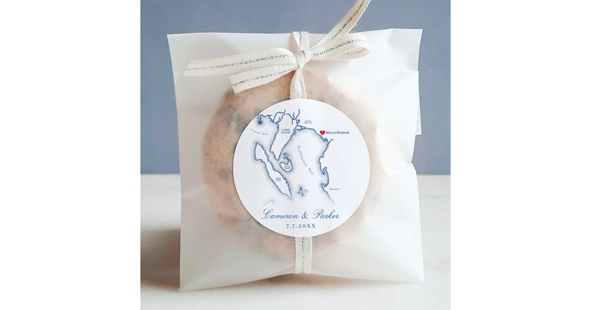 Elegant Bellingham Washington Map Wedding Favor Classic Round Sticker ...