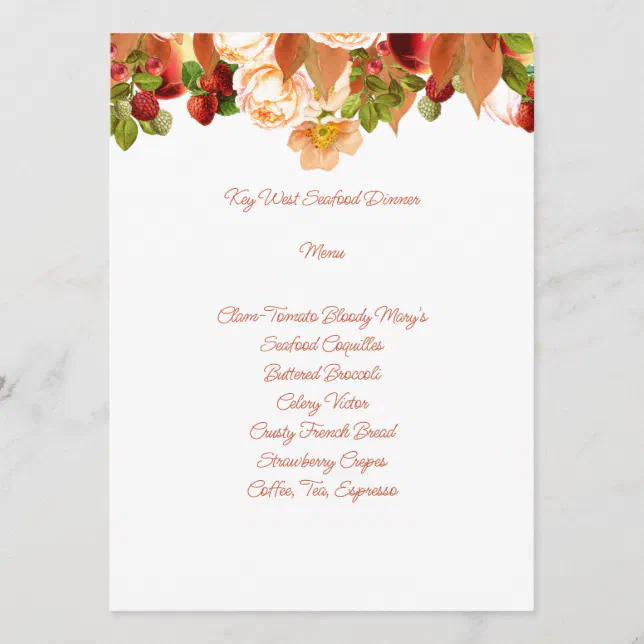 Elegant Berries and Flowers Menu Cards | Zazzle