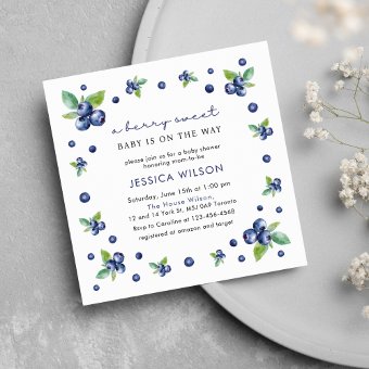 Elegant Berry Sweet Baby Shower Blueberries Invitation | Zazzle