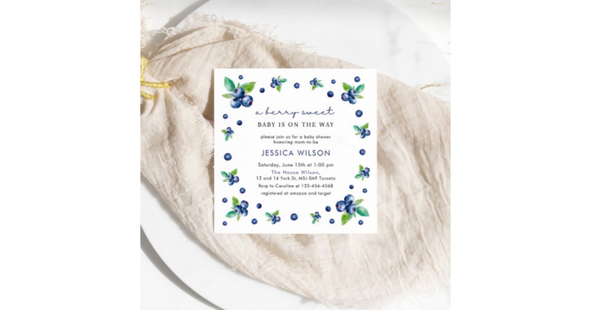 Elegant Berry Sweet Baby Shower Blueberries Invitation | Zazzle