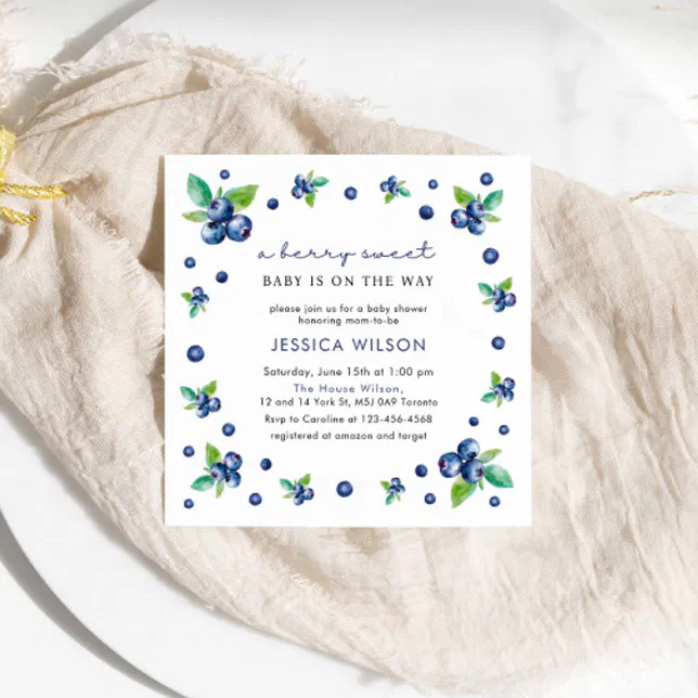 Elegant Berry Sweet Baby Shower Blueberries Invitation | Zazzle