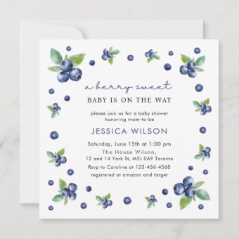Elegant Berry Sweet Baby Shower Blueberries Invitation | Zazzle