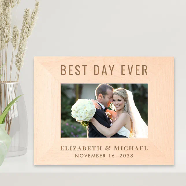 Elegant Best Day Ever Wedding Photo Engraved Frames | Zazzle