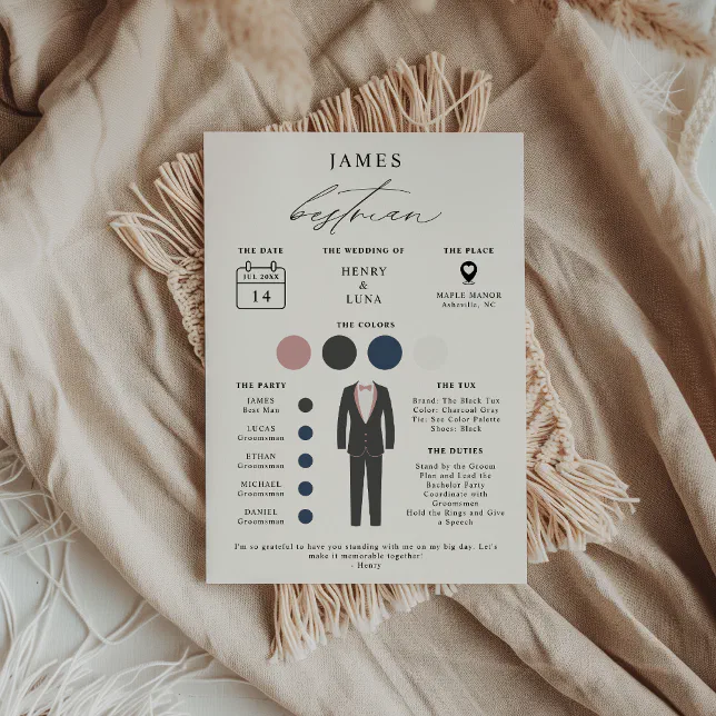 Elegant Best Man Wedding Party Info Card | Zazzle