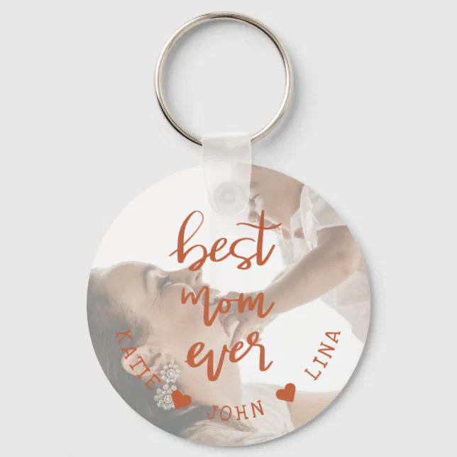 Elegant Best Mom Ever Calligraphy Photo Keychain | Zazzle