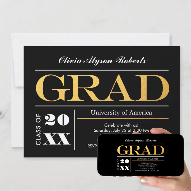 Elegant Big Golden Letters Graduation Invitation | Zazzle
