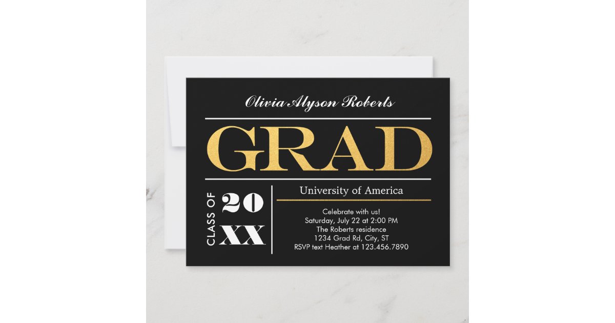 Elegant Big Golden Letters Graduation Invitation | Zazzle