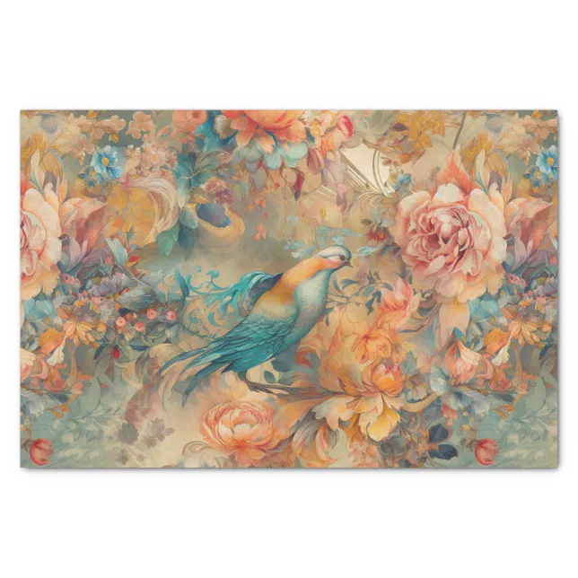 Elegant Bird and Flowers Tissue Paper | Zazzle