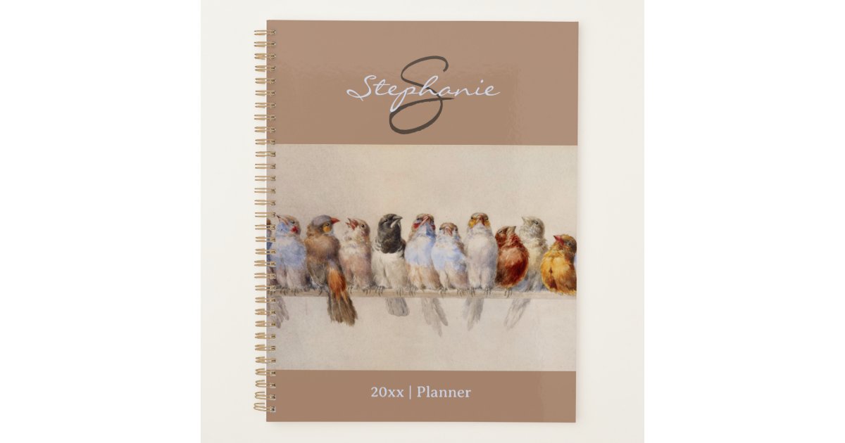 Elegant Birds Watercolor Initials Inspirational Planner | Zazzle