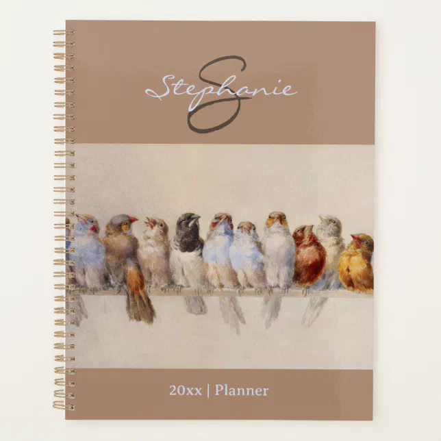 Elegant Birds Watercolor Initials Inspirational Planner | Zazzle